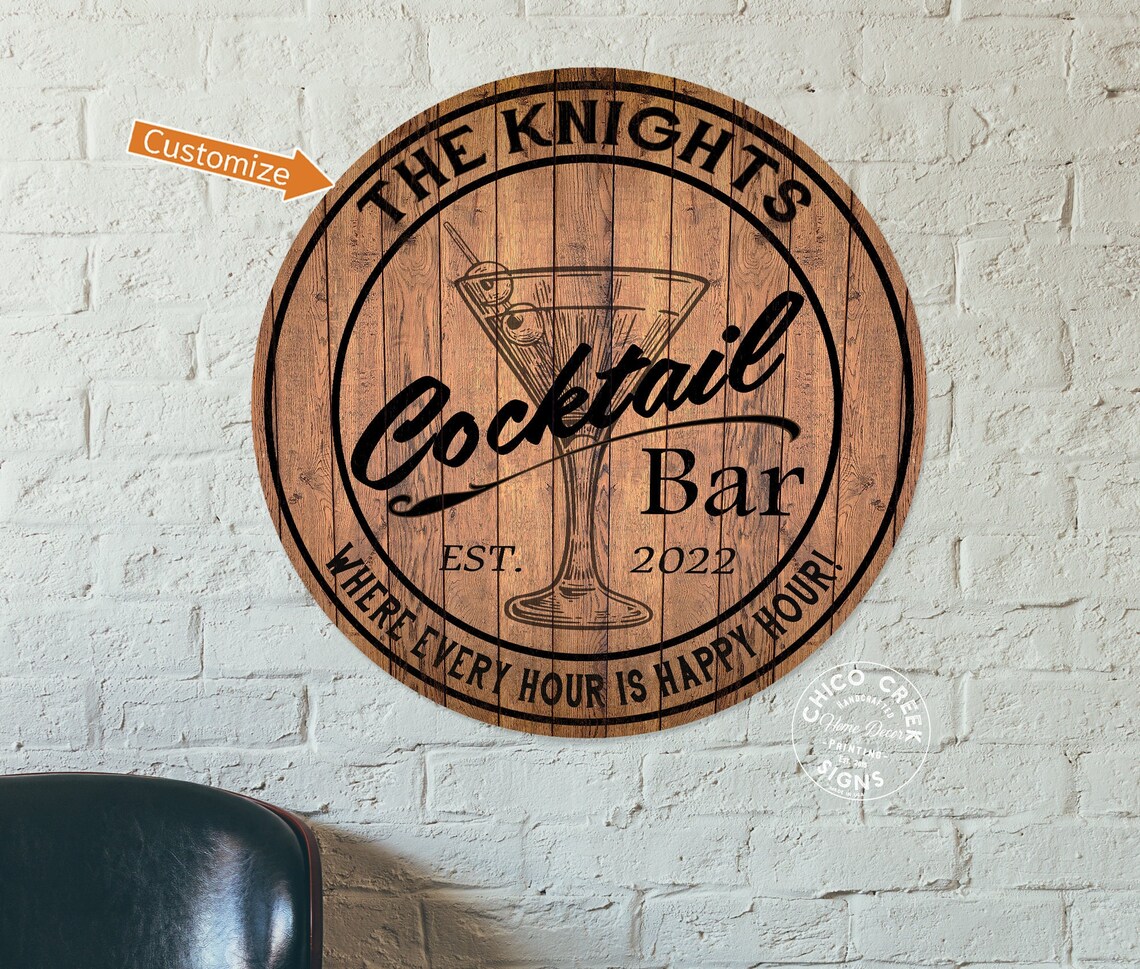 Personalized Cocktail Bar Sign Wood Sign Home Bar Lounge - Etsy