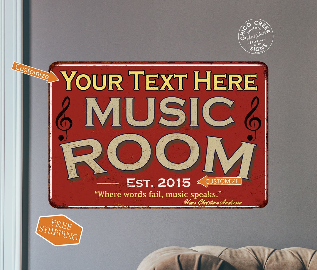Personalized Music Room Sign, Wall Decor Musician Gift, Red Blue Green ...