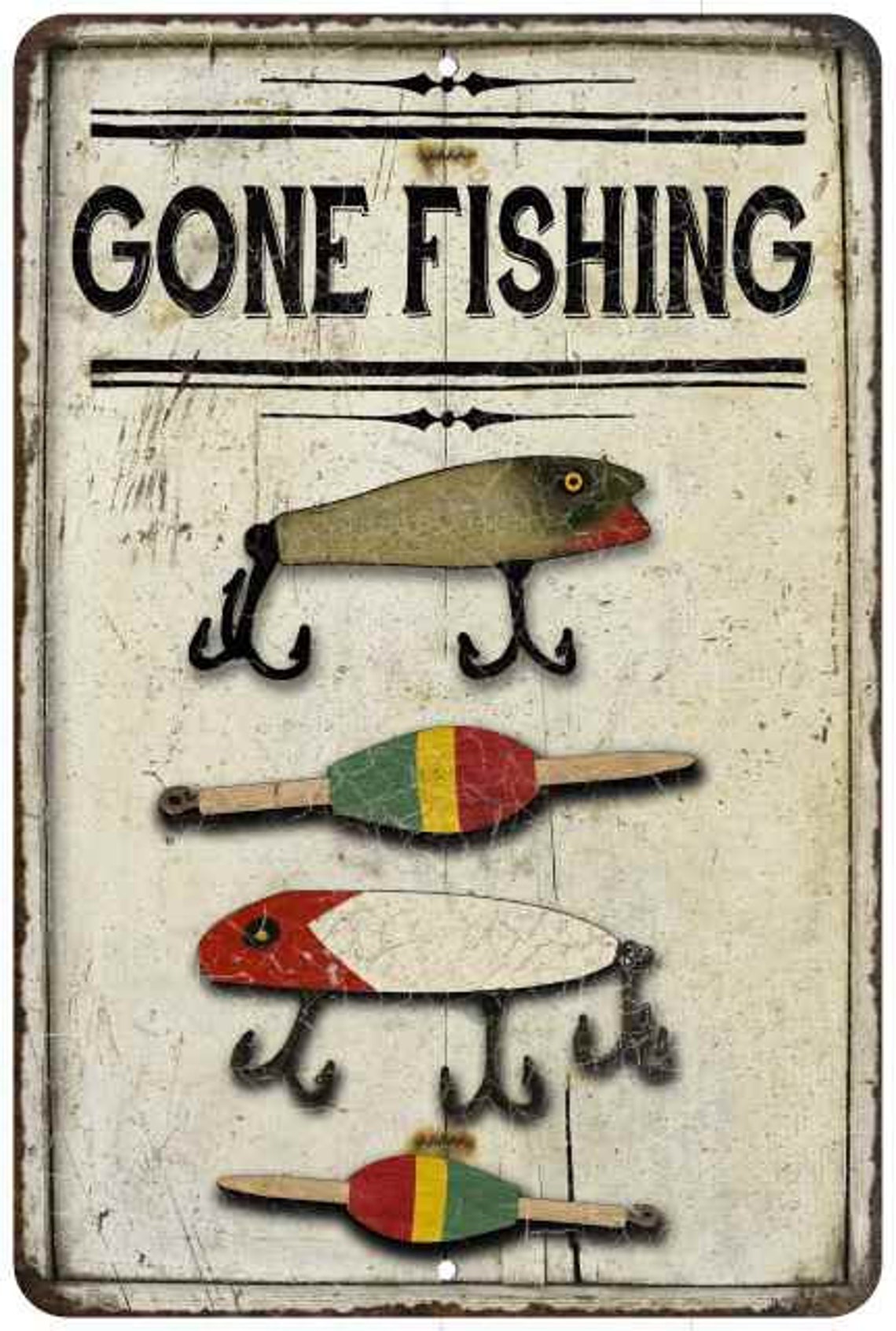 Gone Fishing Sign Bait Tackle Lures Decor Rod Reel Vintage - Etsy
