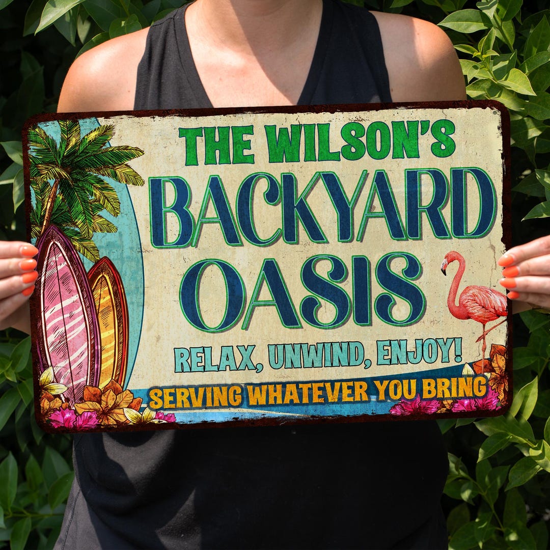Custom Backyard Oasis Sign, Patio Decor, Outdoor Pool Sign, Tropical ...