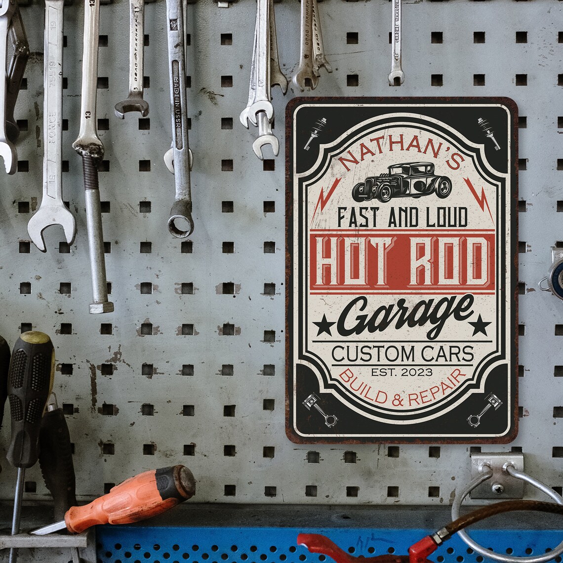 Personalized Garage Sign, Hot Rod Garage, Fathers Day Gift, Workshop ...