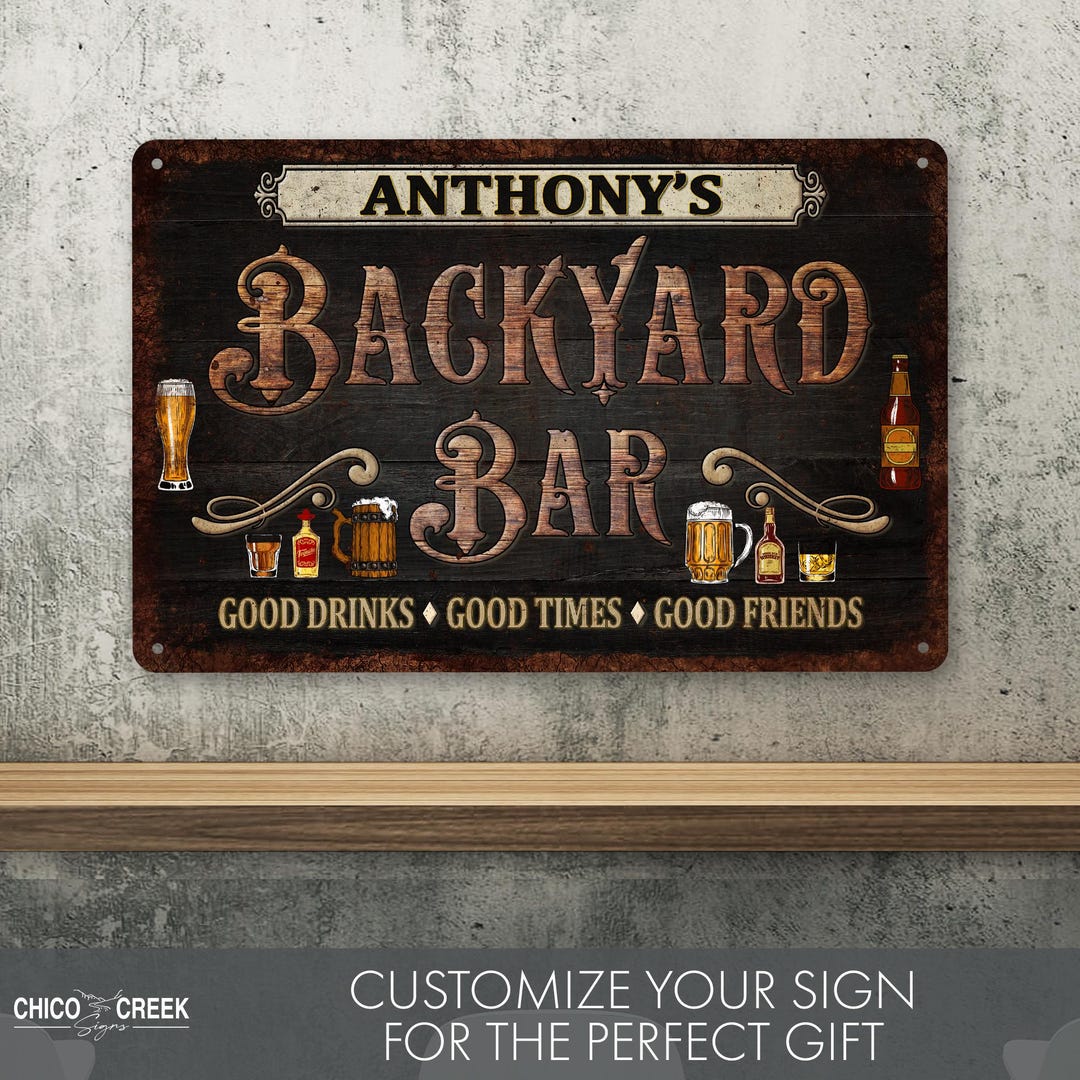 Backyard Bar Sign, Personalized Signs, Backyard Wall Art, Gift for Him ...