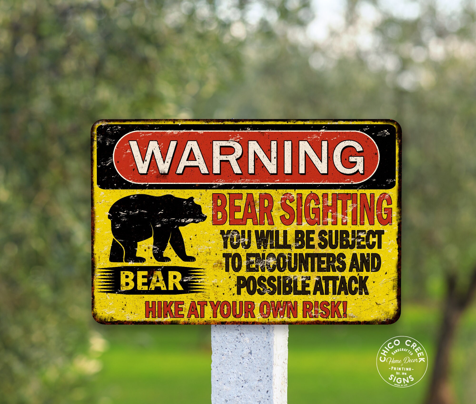 Warning Bear Sighting Sign Grizzly Black Brown Bear Wall Art - Etsy