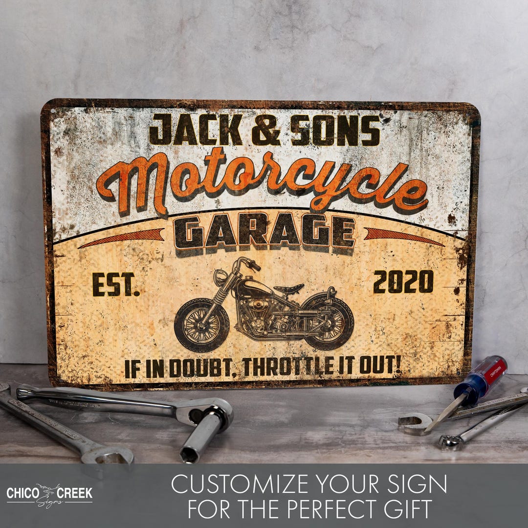 Custom Motorcycle Sign, Custom Garage Sign, Personalized Gift, Gift for ...