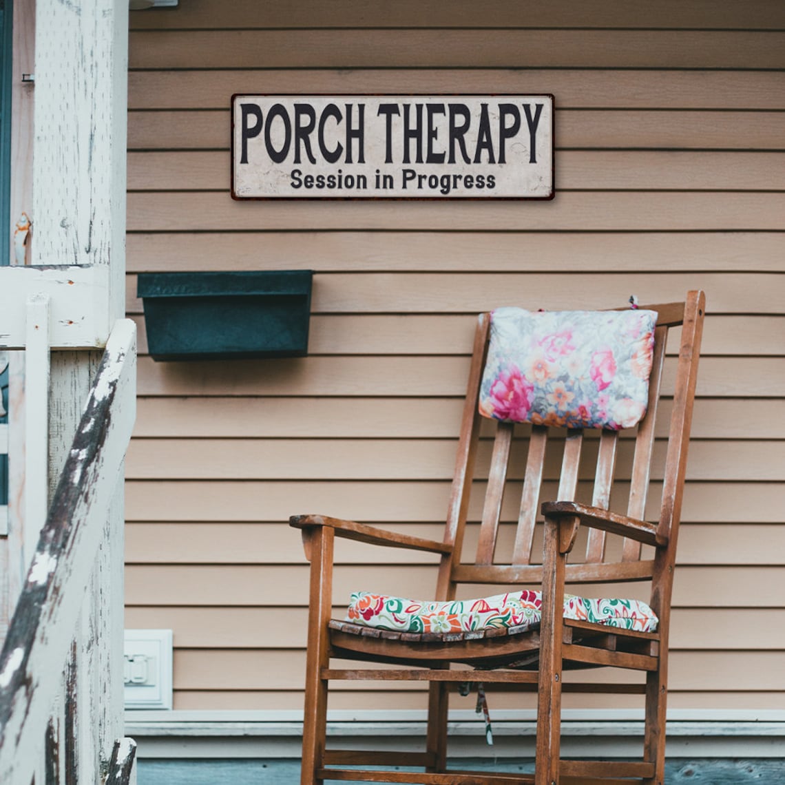 Porch Therapy Sign, Veranda Vintage Look Reproduction Black White ...