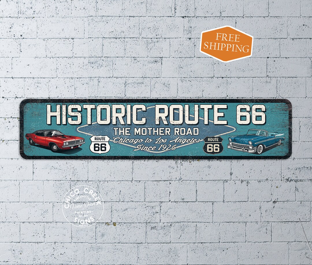 Historic Route 66 Sign, Garage Decor, Route 66 Sign, Vintage Americana ...