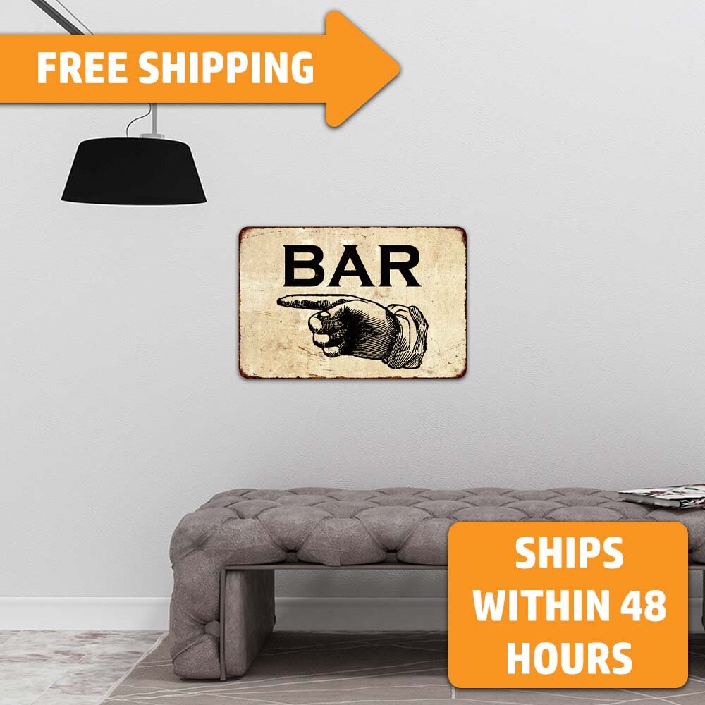 Bar Sign, Bar Arrow Left Vintage Looking Sign, Hand Pointing Left, Pub ...