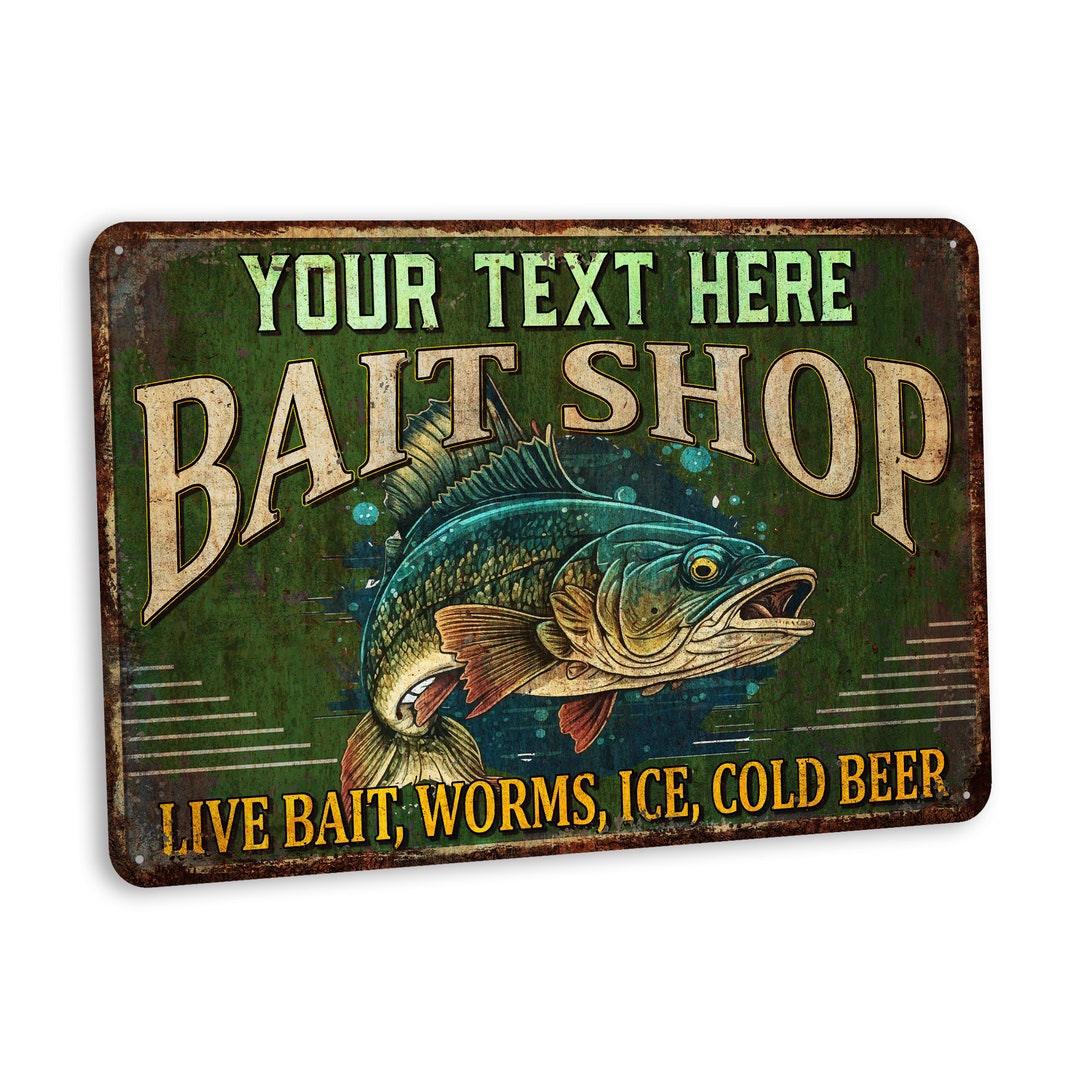 Custom Bait Shop Sign Fishing Gift Bait & Tackle Man Cave Metal Sign ...
