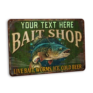 Custom Bait Shop Sign Fishing Gift Bait & Tackle Man Cave Metal Sign ...