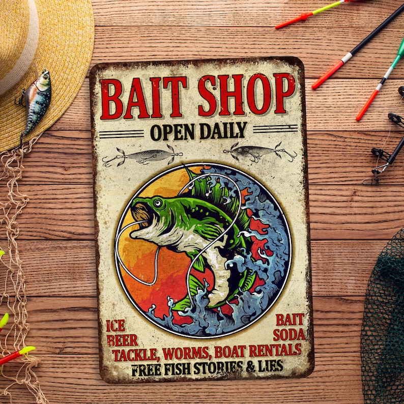 Bait Shop Sign, Fishing Gifts, Fisherman, Gift for Him, Fathers Day ...