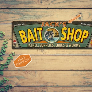 Personalized Bait Shop Sign, Fishing Decor, Vintage Looking Decor, Rod ...
