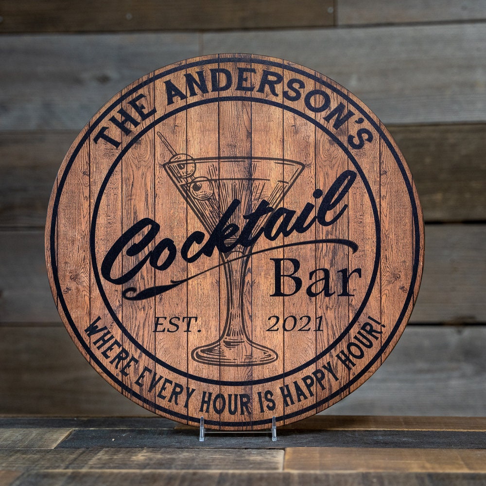 Personalized Cocktail Bar Sign Wood Sign Home Bar Lounge - Etsy