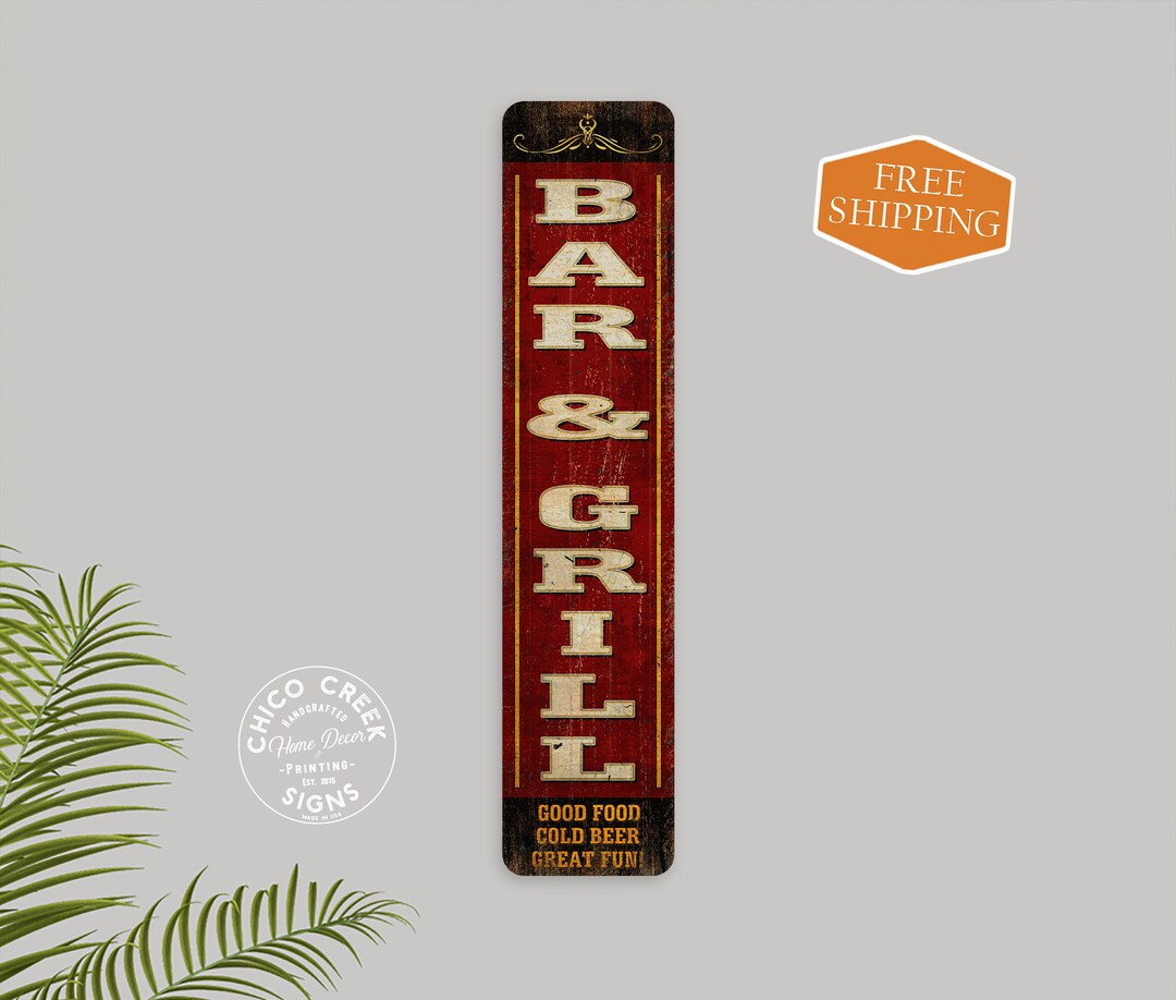 Bar and Grill Sign, Pub Tavern Decor, Alcohol Beer, Home Bar Kitchen ...