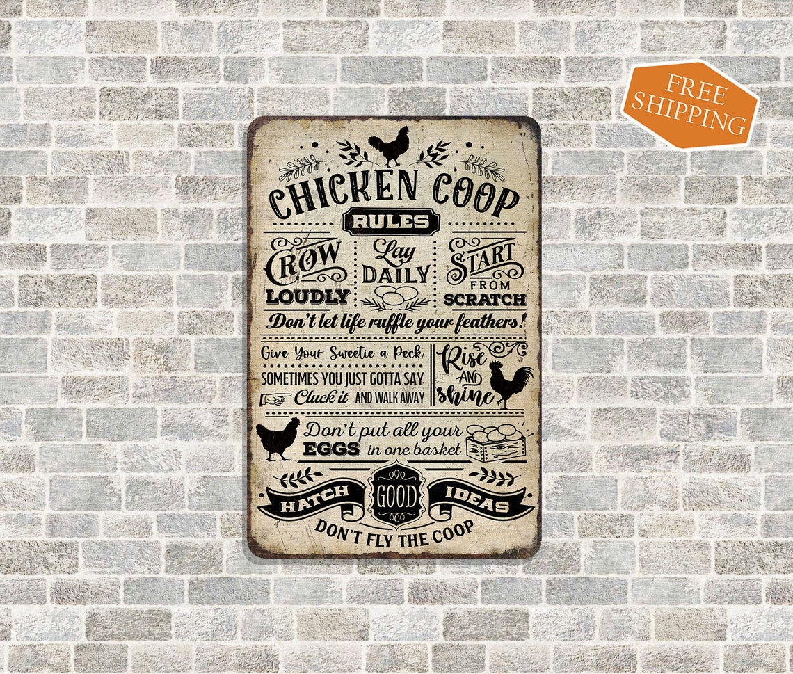 Chicken Coop Rules Sign, Farmhouse Barn, Fresh Eggs, Say Cluck It, Home ...