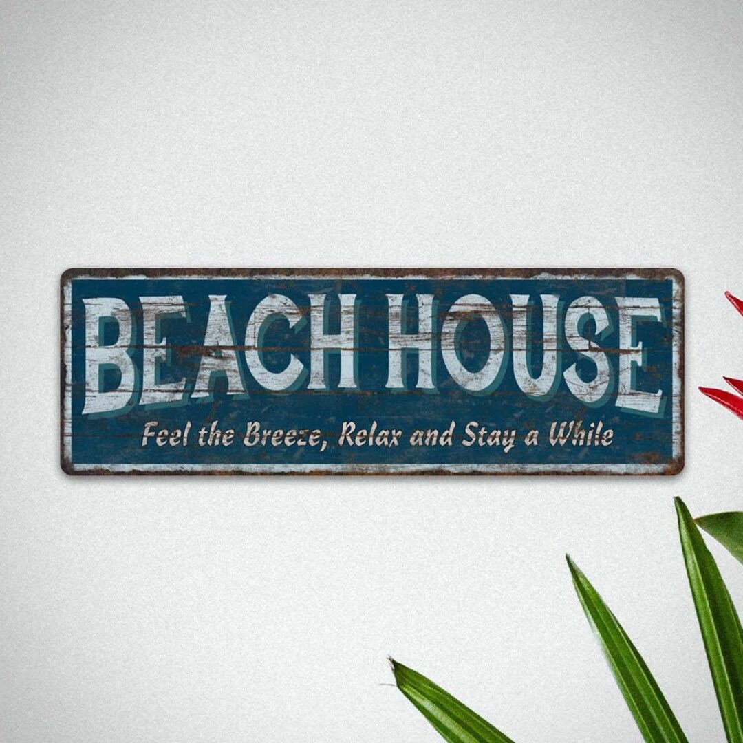 Beach House Sign, Rustic Beach Home Sign, Chic Vintage Looking Ocean ...