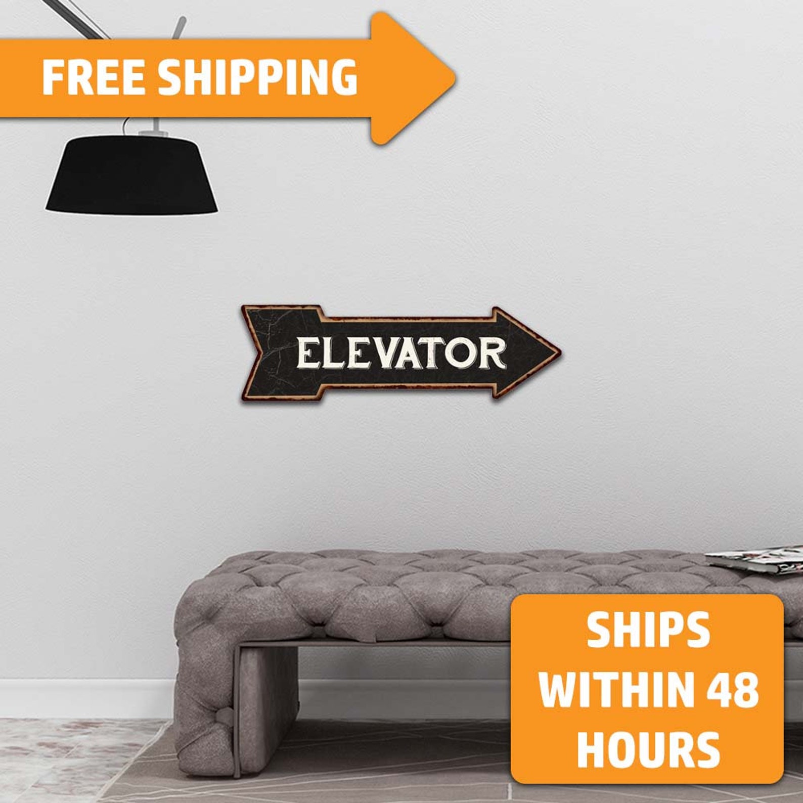 Elevator Sign, Elevator Arrow Right Sign, Elevator This Way, Vintage ...