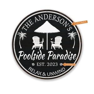 Personalized Poolside Paradise Sign, Vintage Look Backyard Sign ...
