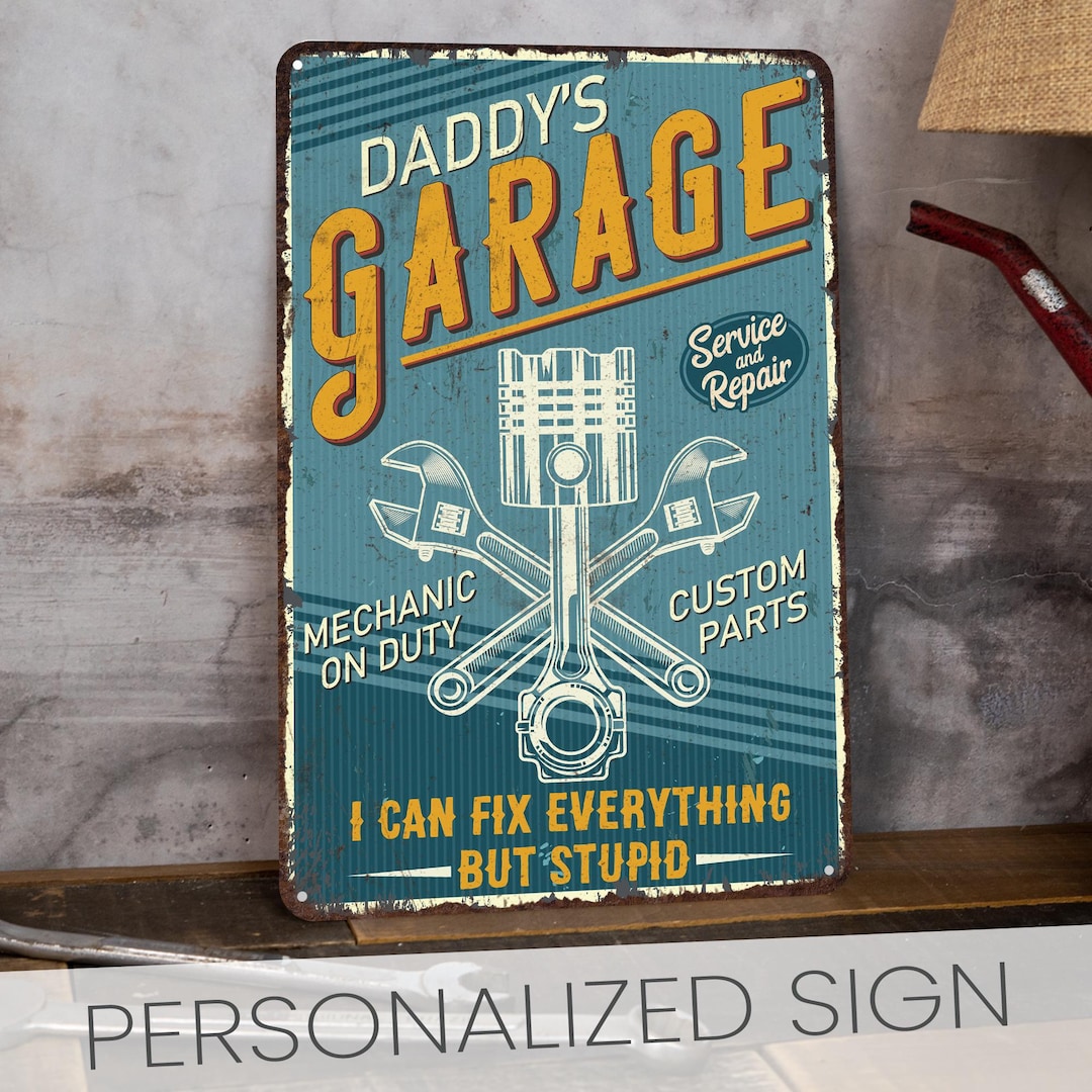 Personalized Garage Sign, Workshop Sign, Custom Metal Sign, Man Cave ...