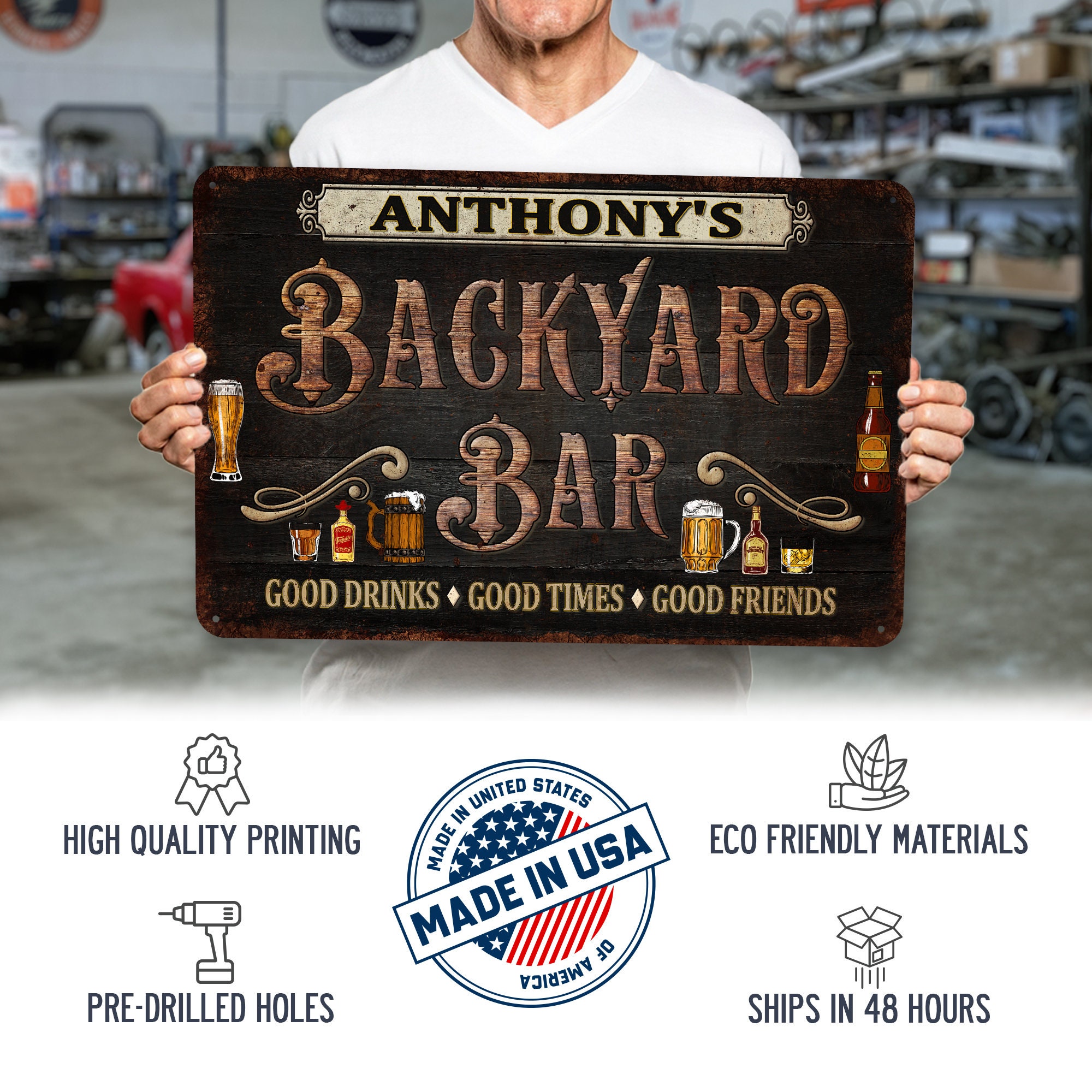 Backyard Bar Sign, Personalized Signs, Backyard Wall Art, Gift for Him ...