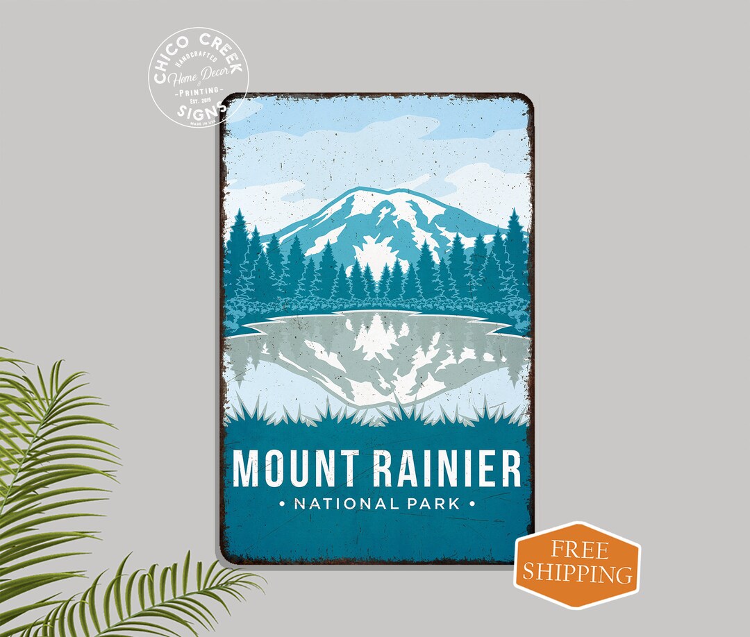 Mount Rainier National Park Sign, Rustic Looking Wall Decor, Cabin ...