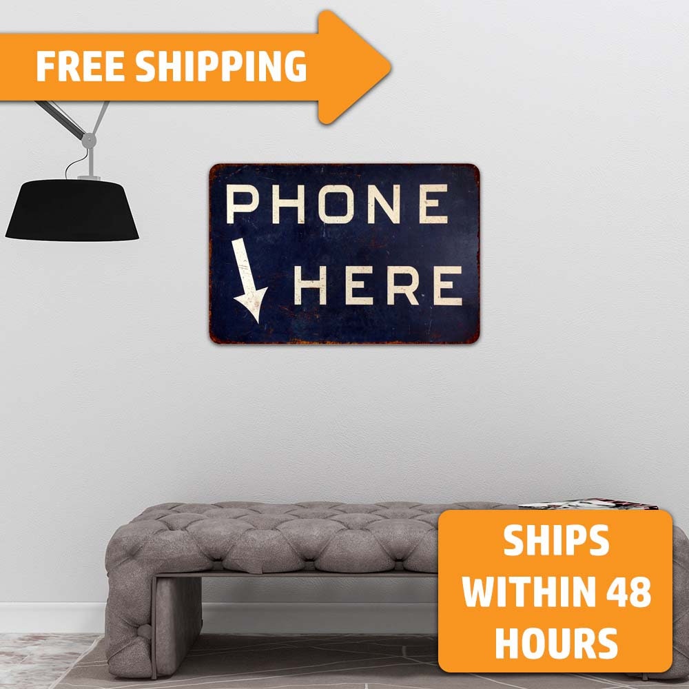 Phone Here Sign, Phone Booth Wall Art, Telephone Sign, Vintage Signs ...