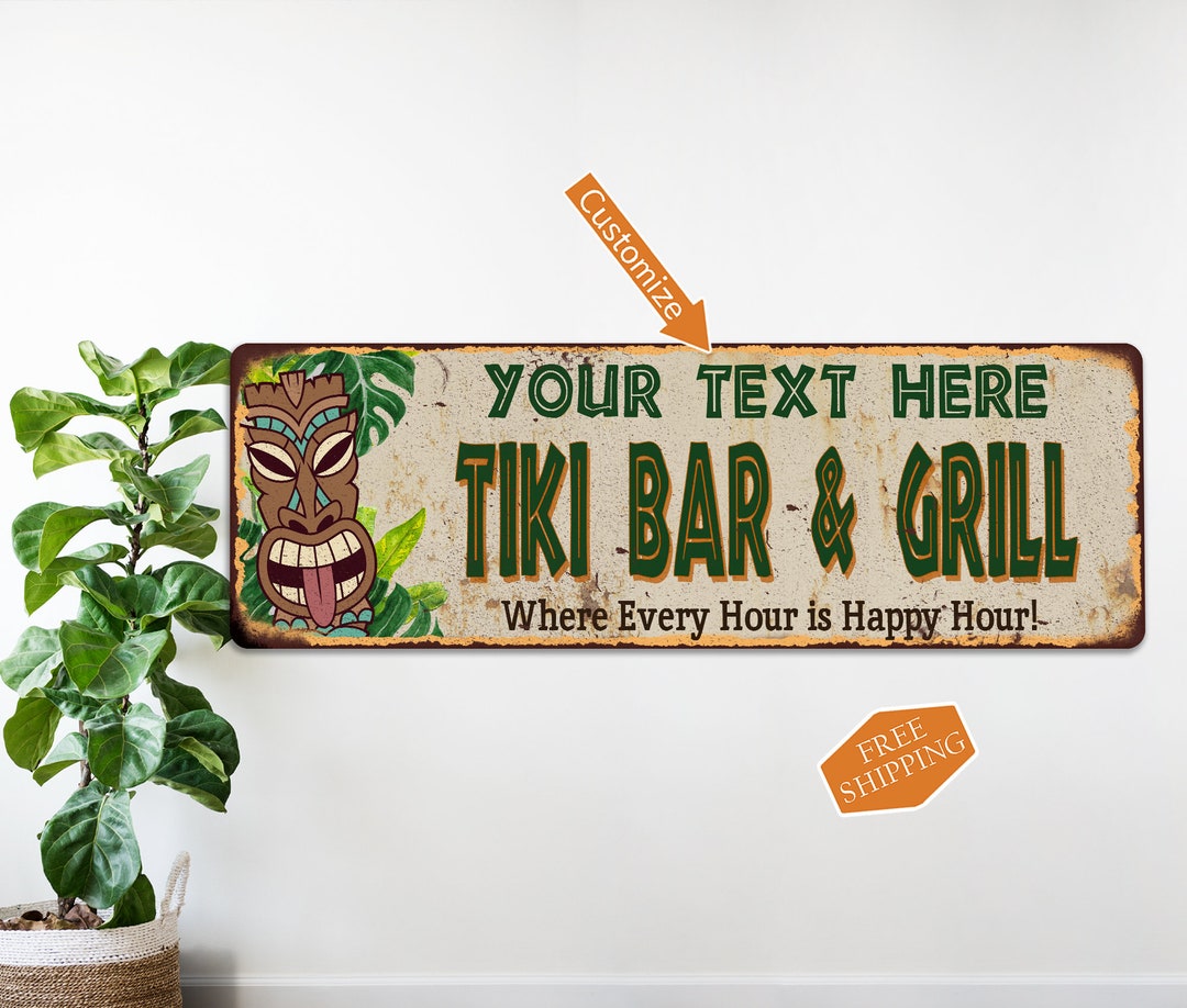 Personalized Tiki Bar Sign, Tiki Bar and Grill Sign, Pub Man Cave Beer ...