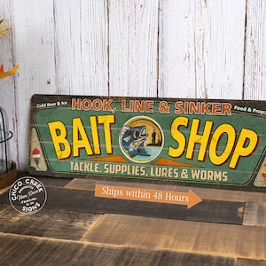 Bait Shop Sign Rustic Decor Vintage Fishing Sign Bait Tackle Lure Worm ...