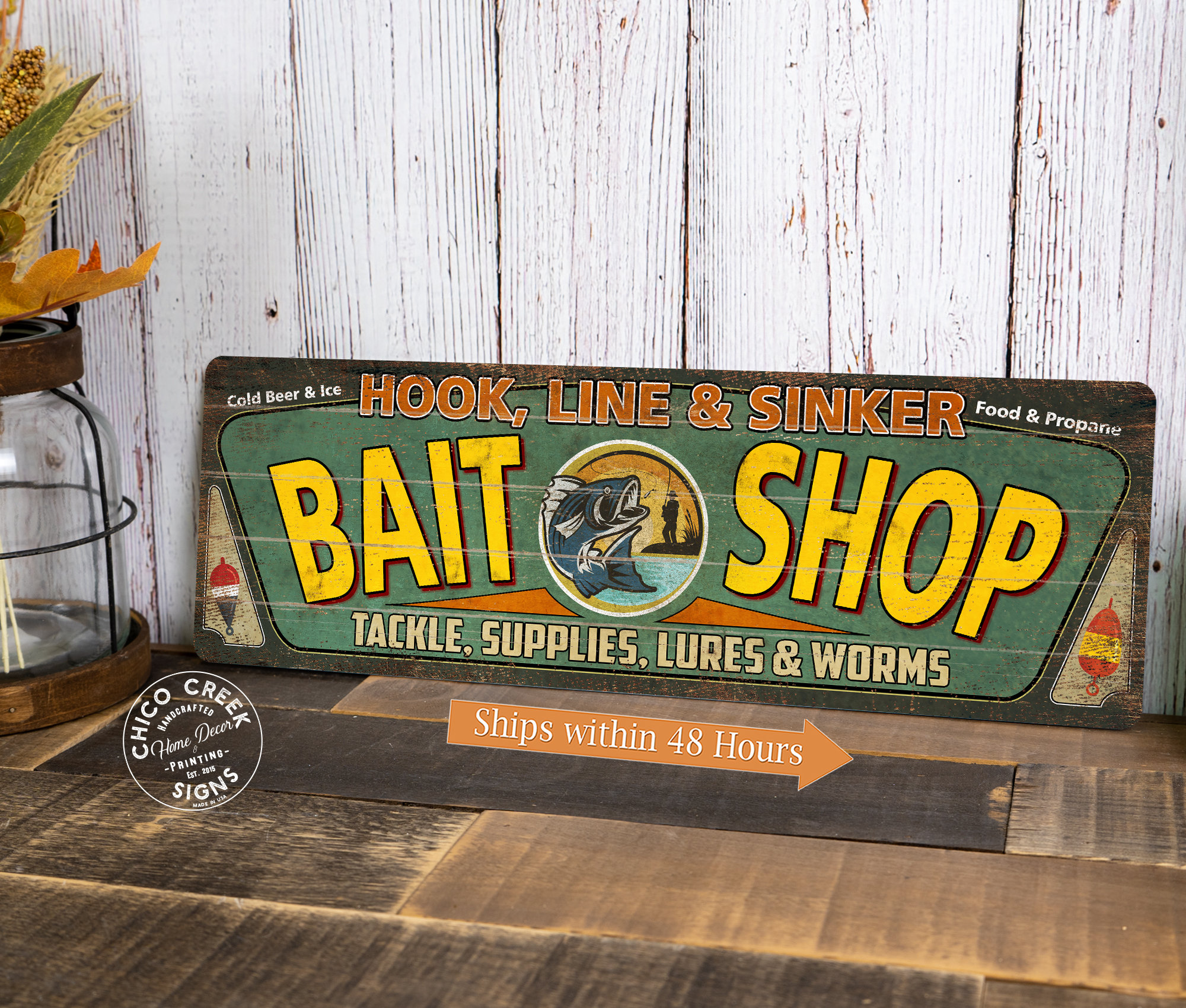 Bait Shop Sign Rustic Decor Vintage Fishing Sign Bait Tackle Lure Worm ...