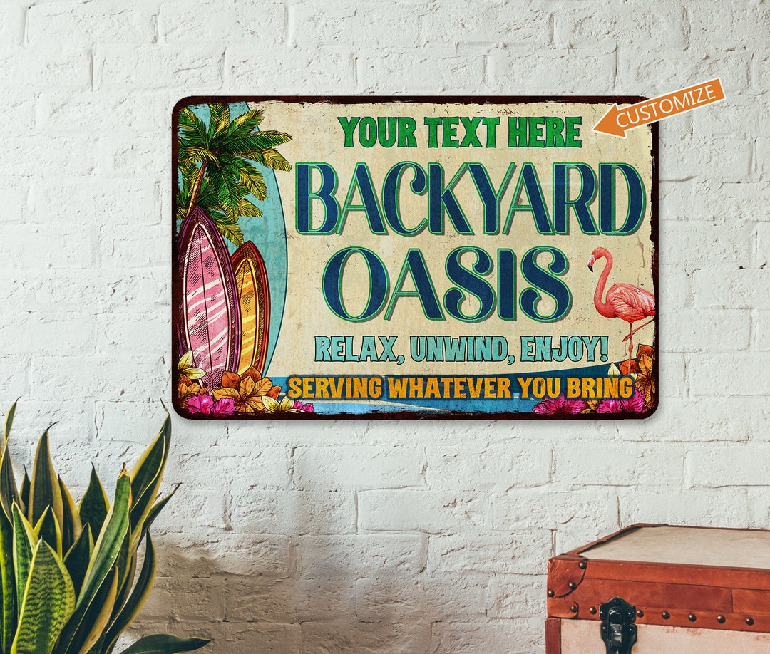 Custom Backyard Oasis Sign Patio Decor Outdoor Pool Tropical Coastal ...