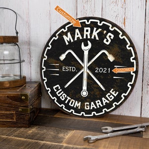 Personalized Garage Sign, Custom Garage, Man Cave Shop Mechanic ...