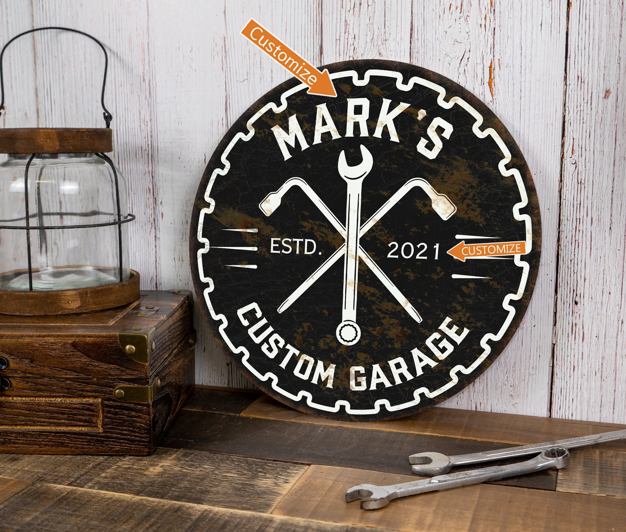 Personalized Garage Sign, Custom Garage, Man Cave Shop Mechanic ...