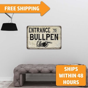 Entrance to Bullpen Sign, Vintage Look Chic Distressed Baseball Decor ...