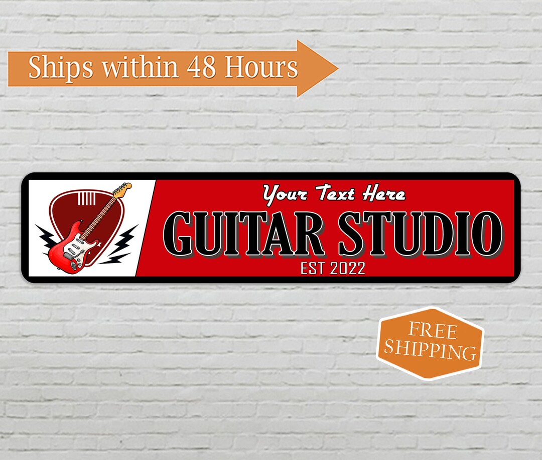 Custom Guitar Studio Decor Sign, Music Studio Decor, Guitar Sign, Metal ...