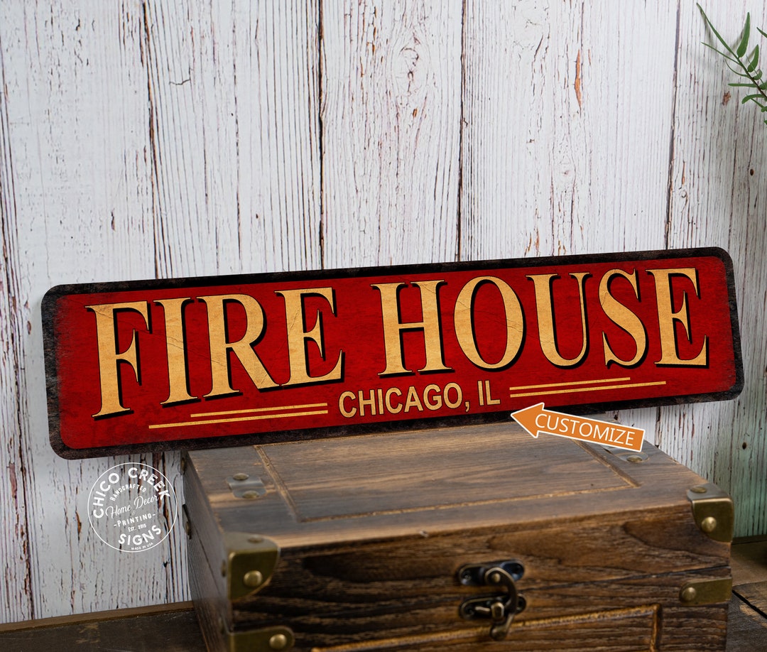 Custom Fire House Sign City Patriotic Fireman Police Thin Red Line Gft ...