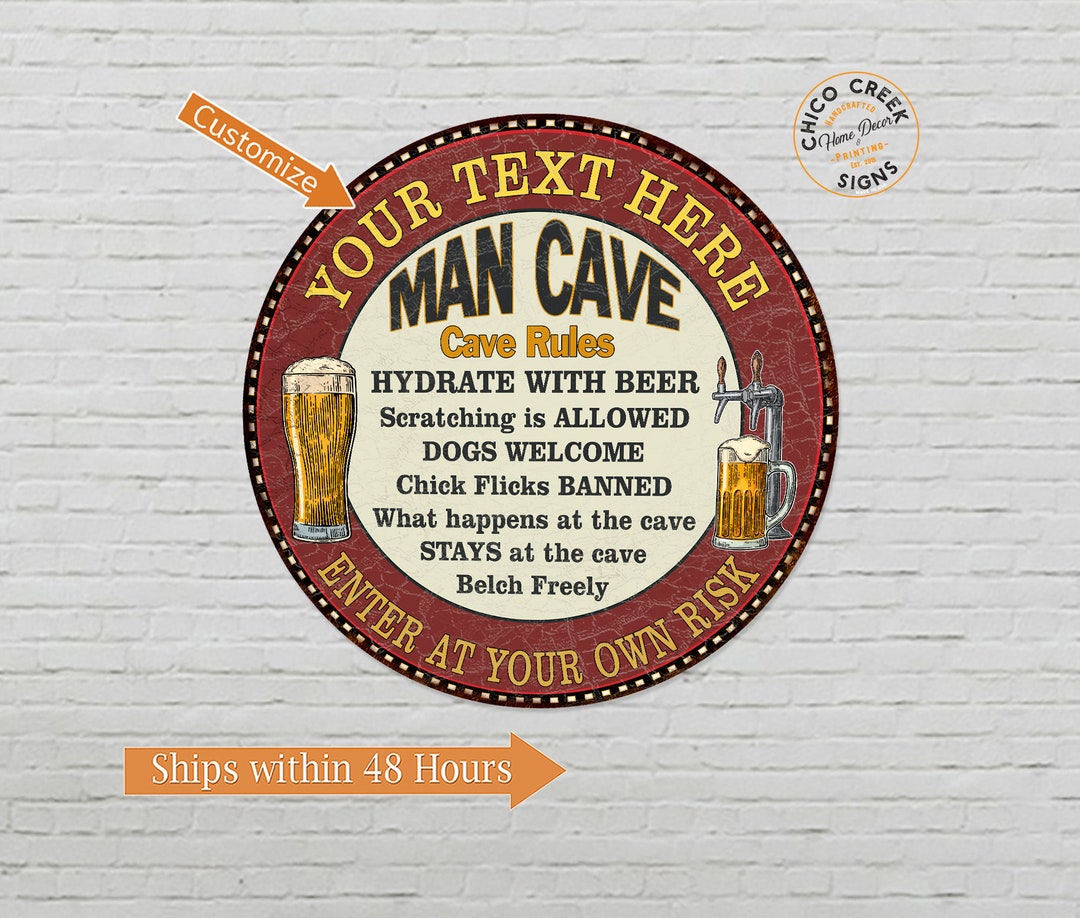Personalized Man Cave Sign, Garage Shop Decor, Mancave Rules, Funny ...
