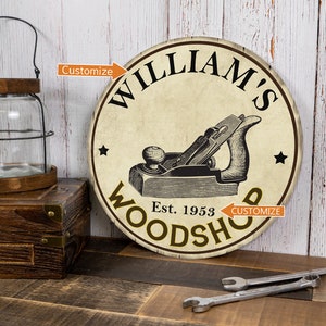 Personalized Woodshop Sign, Round Workshop Sign, Man Cave Garage Decor ...