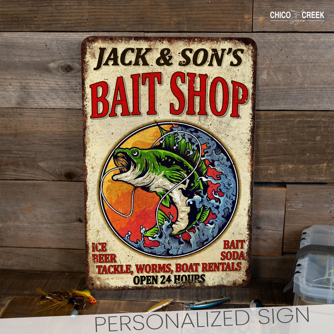 Personalized Bait Shop Sign, Fishing Gifts, Gift for Him, Fathers Day ...
