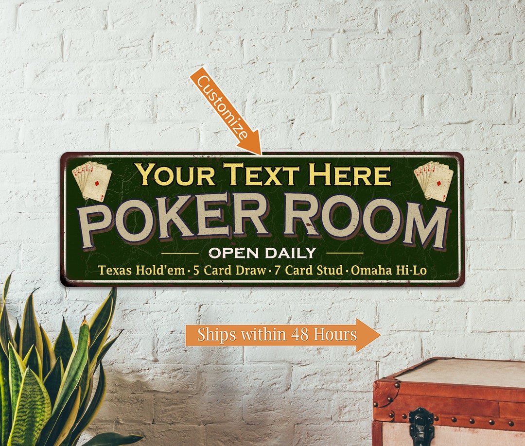 Personalized Poker Room Sign, Card Room Gift Sign, Texas Holdem, Man ...