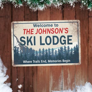 Personalized Ski Lodge Sign, Custom Winter Cabin Decor, Rustic Ski ...