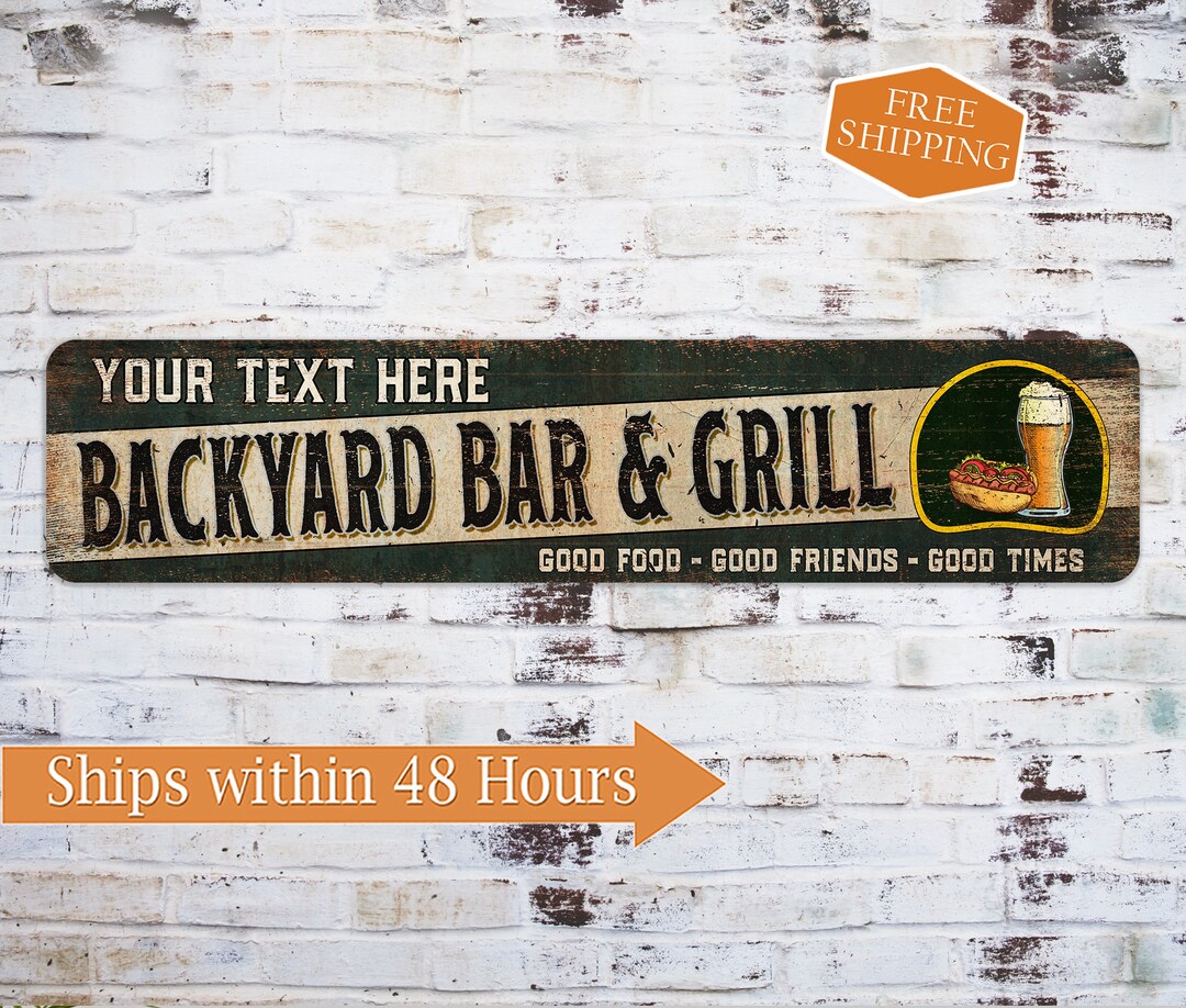 Personalized Backyard Bar and Grill Sign, Custom Backyard Decor, BBQ ...