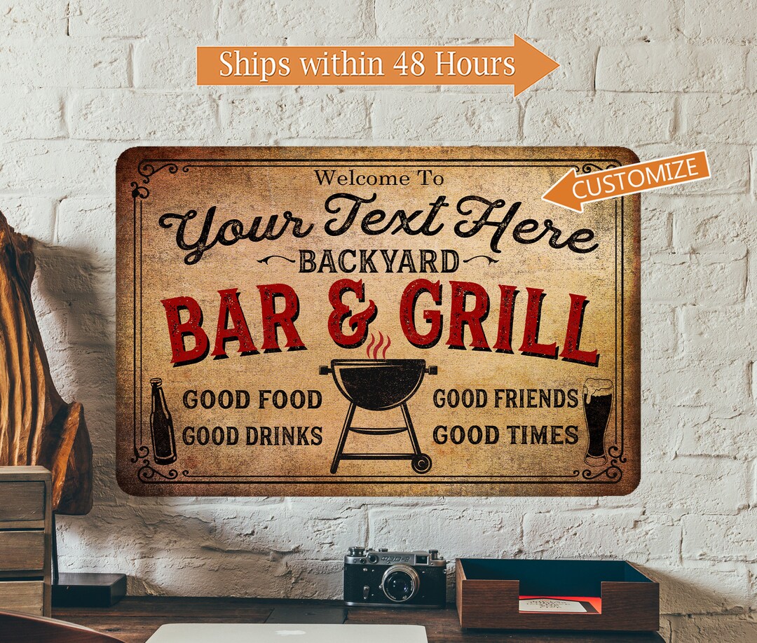 Personalized Backyard Bar and Grill Sign, Backyard Decor, Patio BBQ ...