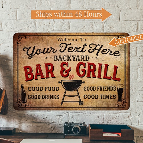 Personalized Bar and Grill Sign Backyard Metal Sign Patio - Etsy
