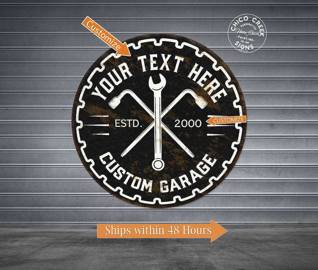 Personalized Garage Sign, Custom Garage, Man Cave Shop Mechanic ...