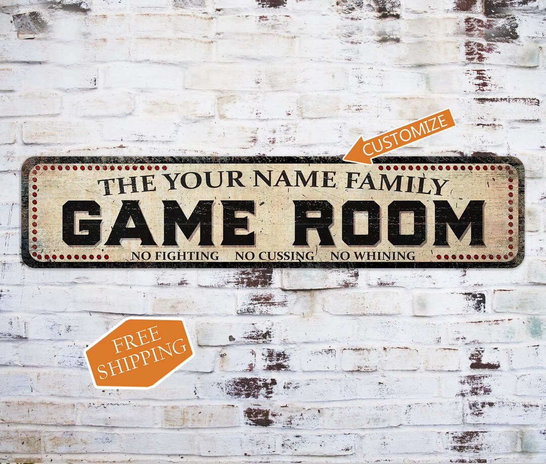 Custom Family Game Room Sign, Personalized Gift Decor, Arcade Rec Room ...