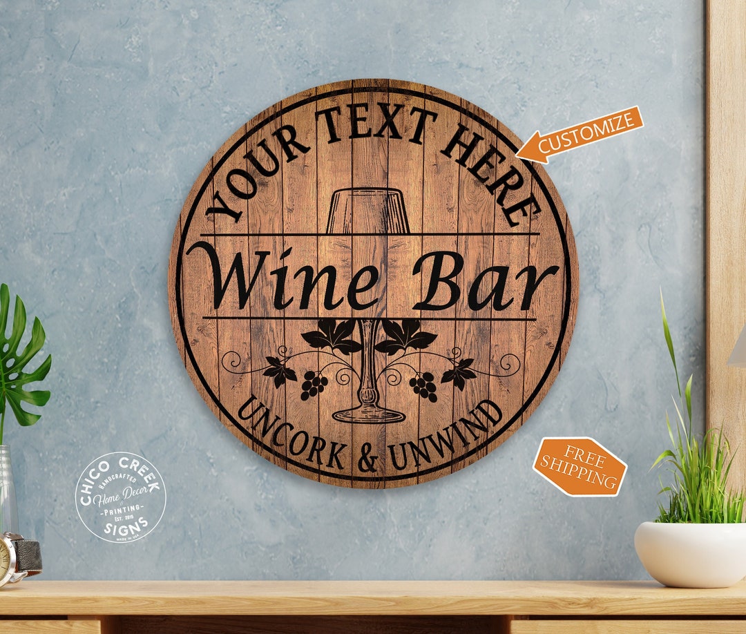 Personalized Wine Bar Sign, Round Wood Sign, Home Bar Decor, Wine ...