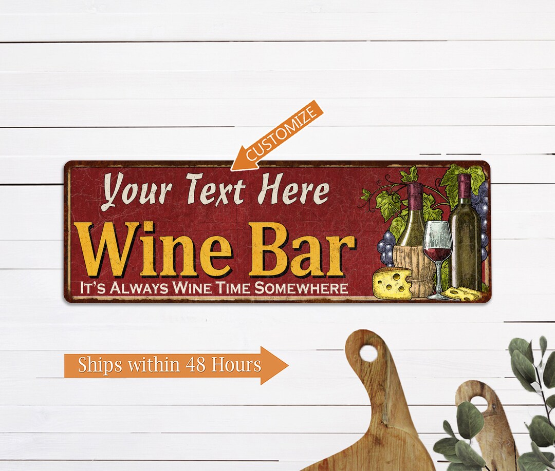 Personalized Wine Bar Sign, Red Chic Wine Sign, Custom Wine Cellar ...