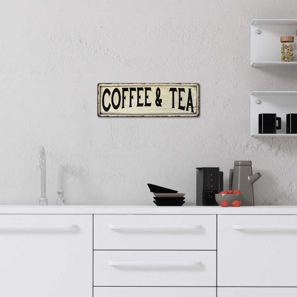 Coffee & Tea Sign, Vintage Look Farmhouse Coffee Shop Decor, Cafe Wall ...