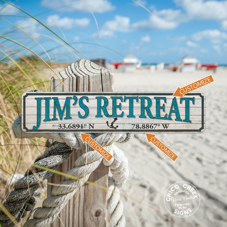 Custom Beach Coordinates Sign, Beach Home Family Decor, Beach Theme ...