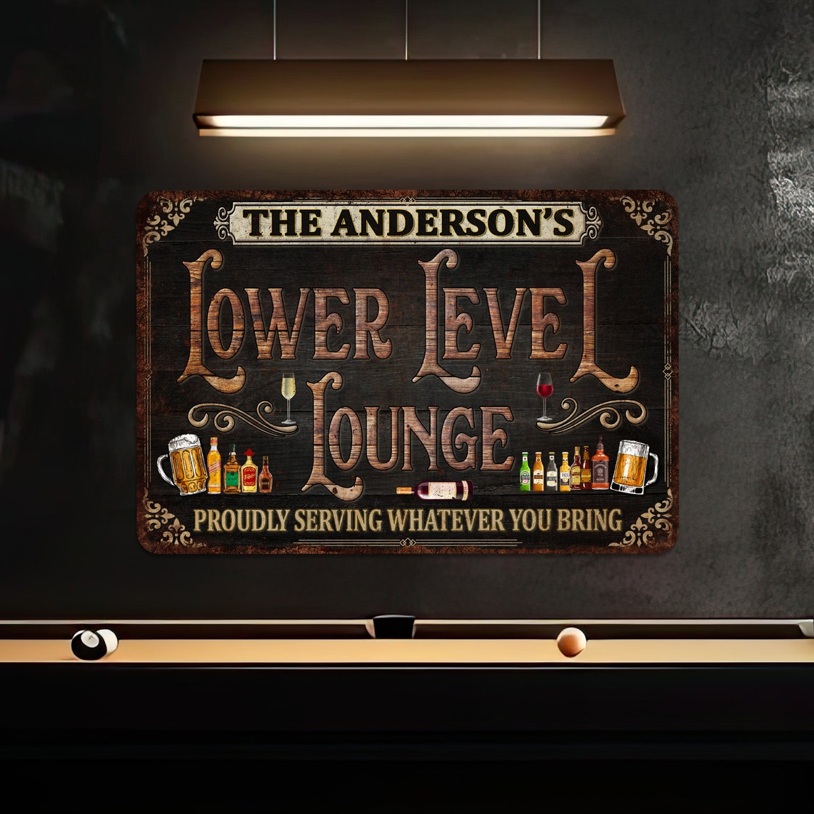 Basement Bar Sign, Lower Level Lounge Sign, Home Bar Decor, Custom Gift ...