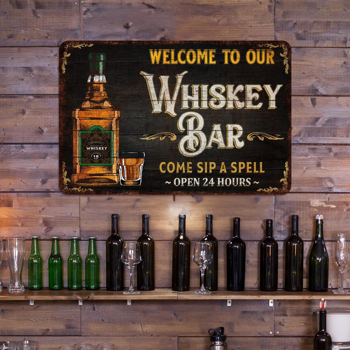 Whiskey Bar Sign, Home Bar Decor, Man Cave, USA Made - Etsy